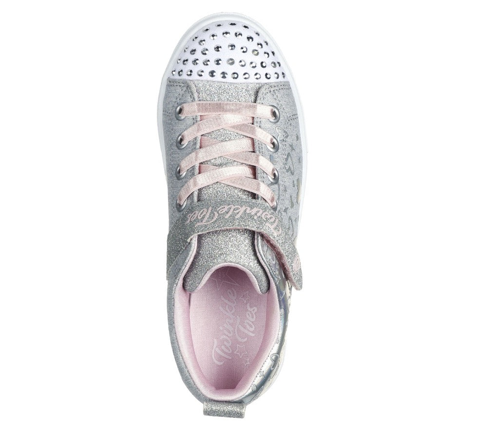 Skechers Little Girls Twinkle Toes - Heather Charm Velcro Grey / Silve ...